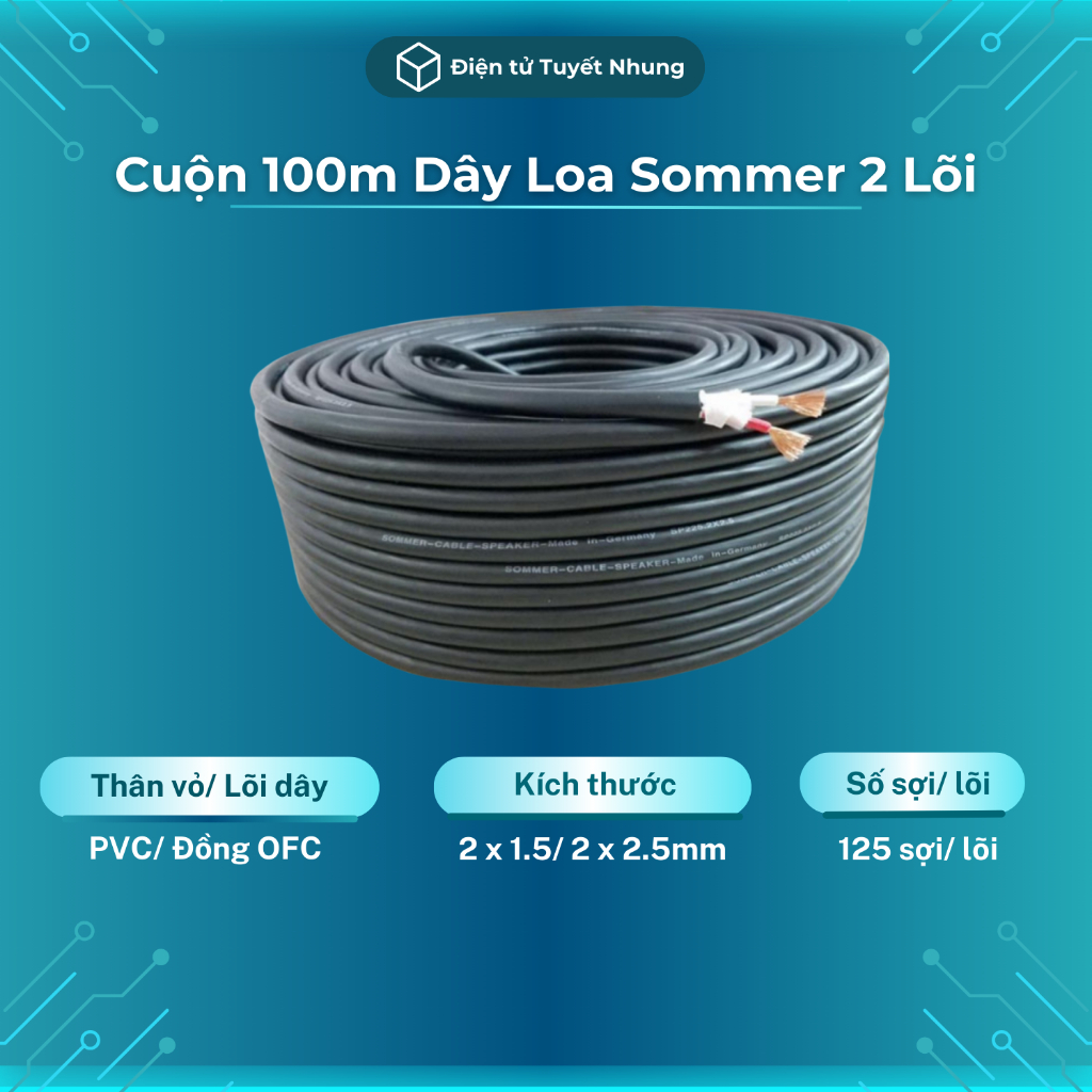 Cuộn 100M Dây Loa Sommer 2 Lõi Chính Hãng, Đồng OFC - Dây Sommer Germany, Dây Tín Hiệu Sommer ...
