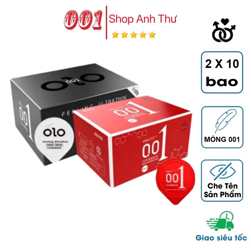 Bao cao su olo 001, [COMBO 2 hộp 20 bao], bcs siêu mỏng, olo đỏ truyền ...