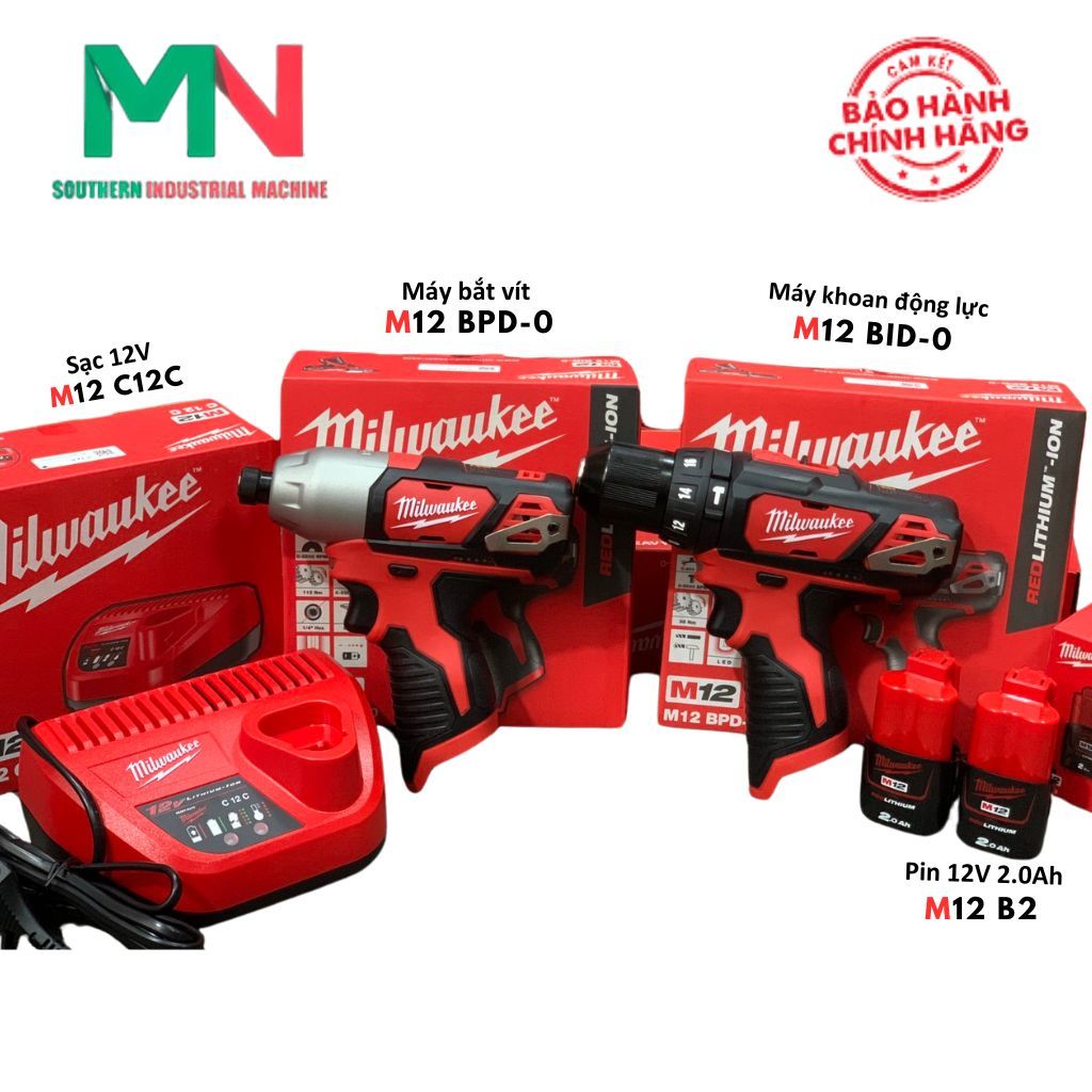 COMBO HOT 1 MILWAUKEE Máy khoan động lực M12 BPD, Máy bắn vít M12 BID ...