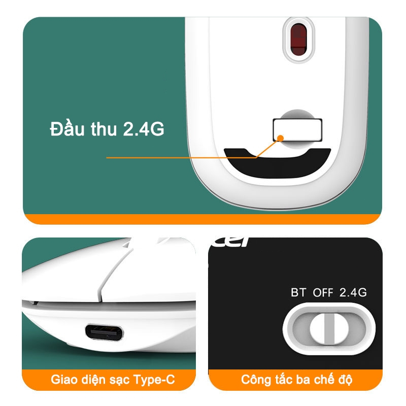 Chuột không dây acer OMR050 Bluetooth 2.4Ghz tự sạc pin cao cấp 2 trong 1 chống ồn dùng cho Máy ...