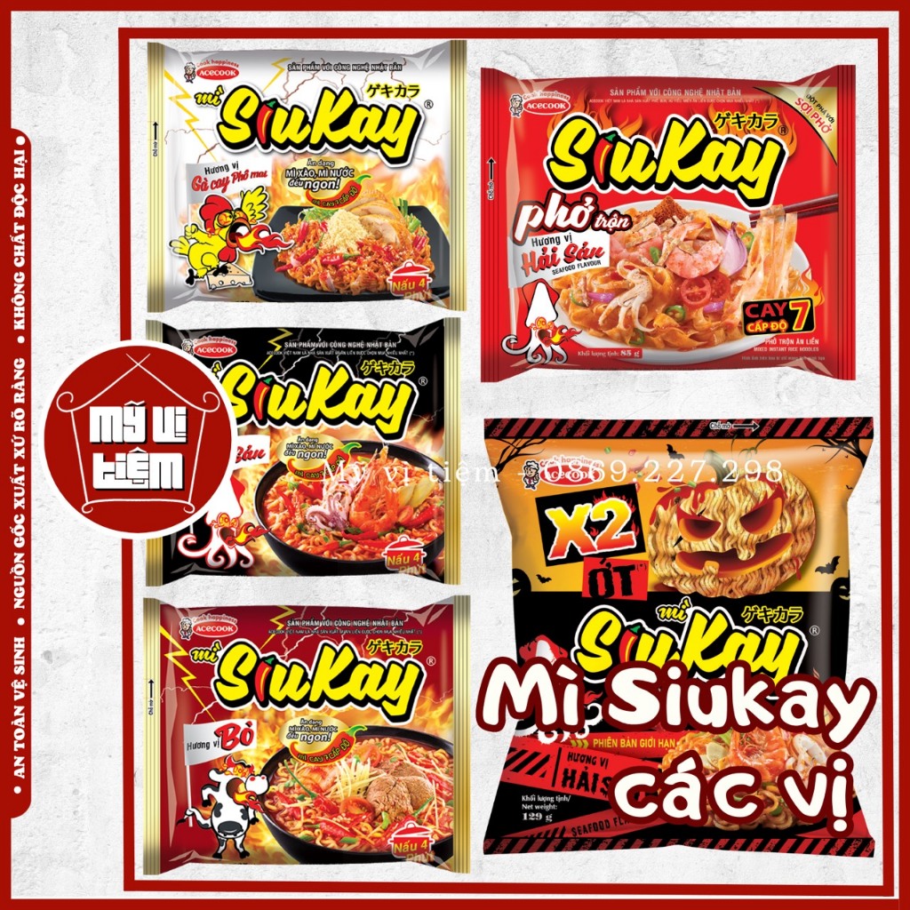 Mì siêu cay hải sản, bò siukay cấp độ 7 của Acecook 128G - Mì tôm các ...