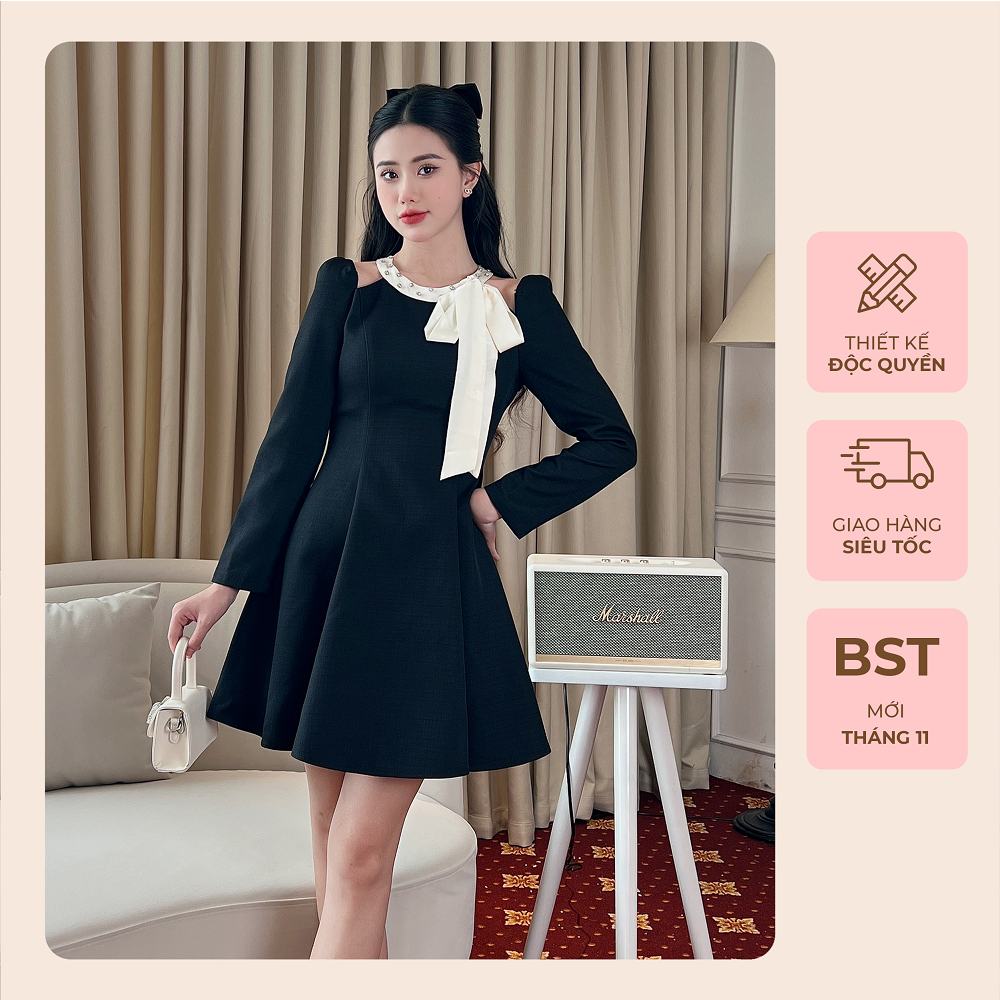 Váy Xếp Ly Bae Chic Váy Dài Tay Dáng A Chiết Eo Sang Trong Mặc Thu Đông ...