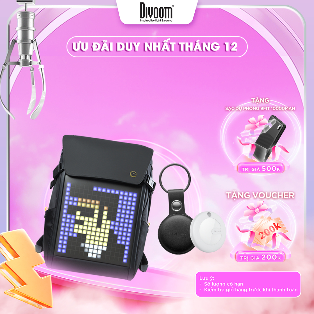 Combo Balo Divoom Backpack-M hiển thị màn hình LED và Thiết Bị Định Vị ...