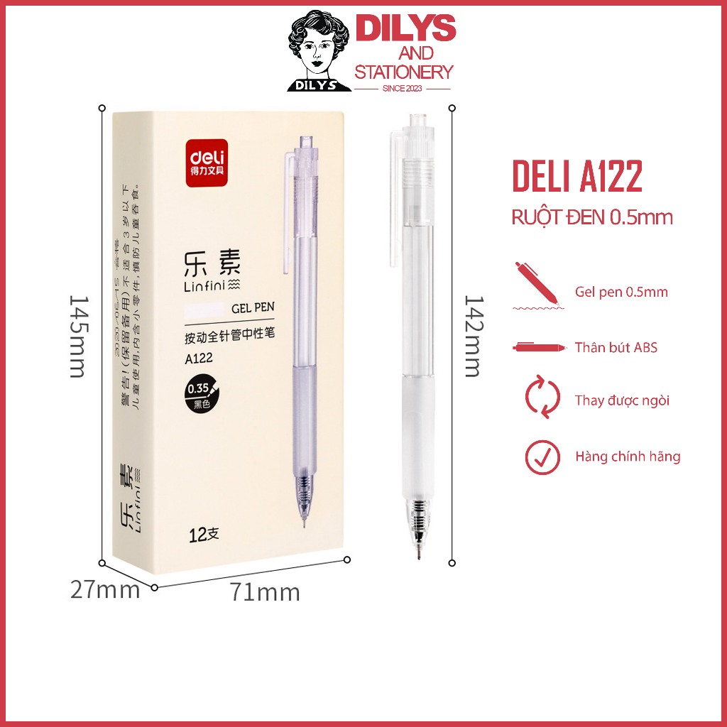 Bút gel Deli thiết kế vỏ trong suốt ngòi 0,35mm mực đen A122 (Hàng ...