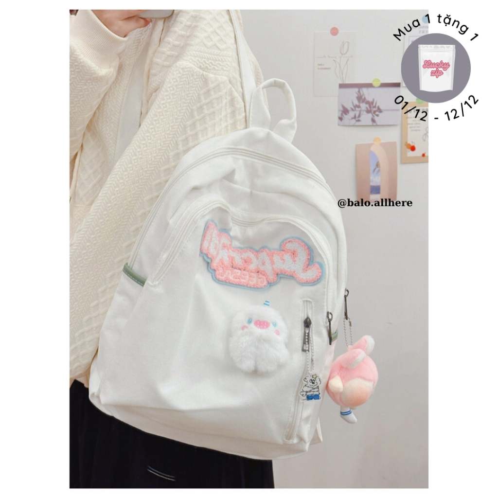 [ORDER] Balo Cặp Đi Học Nữ Trắng Cute | Shopee Việt Nam