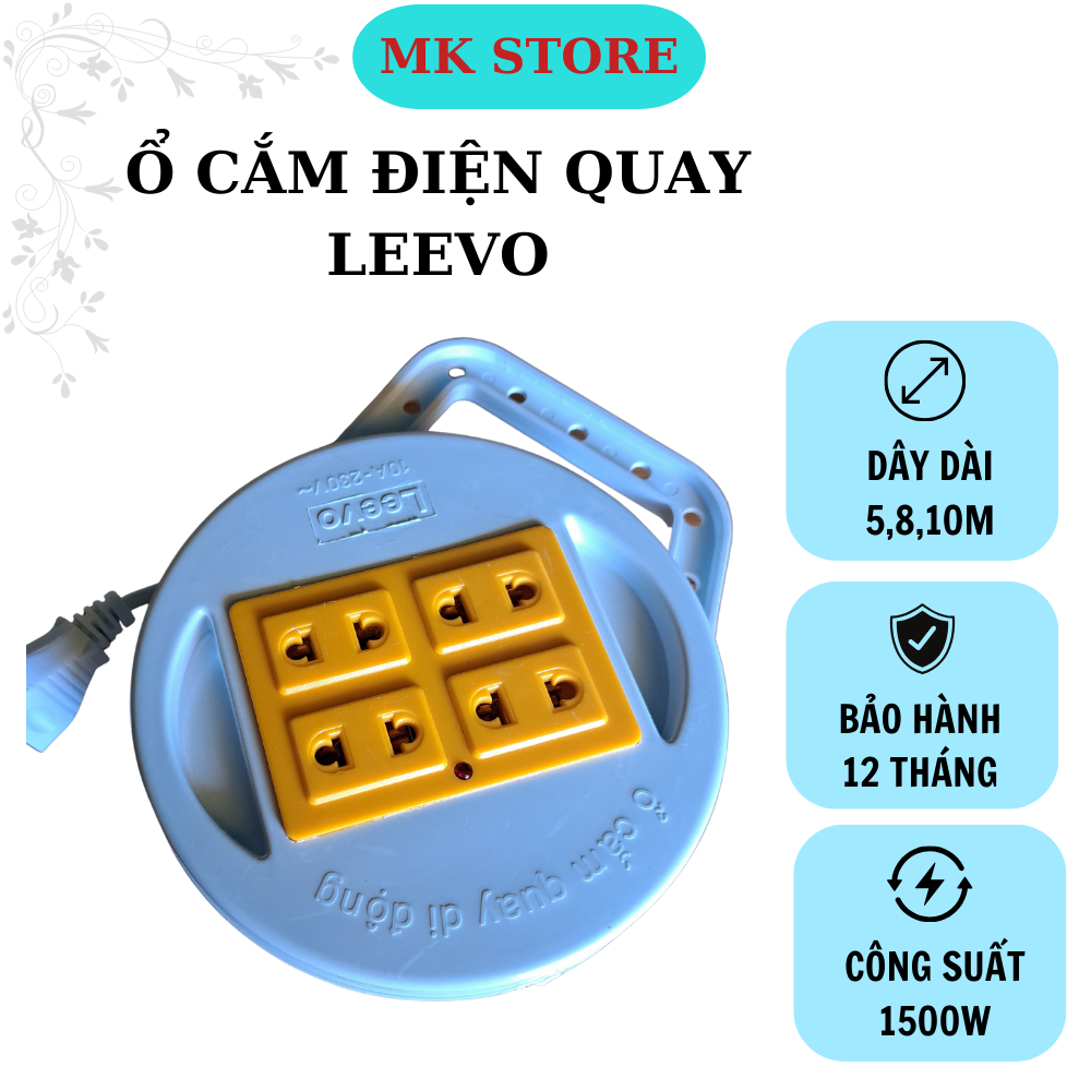 Ổ điện tròn, Ổ Cắm điện 5m,8m,10m chịu tải 1500w, 4 ổ cắm điện Leevo Q ...