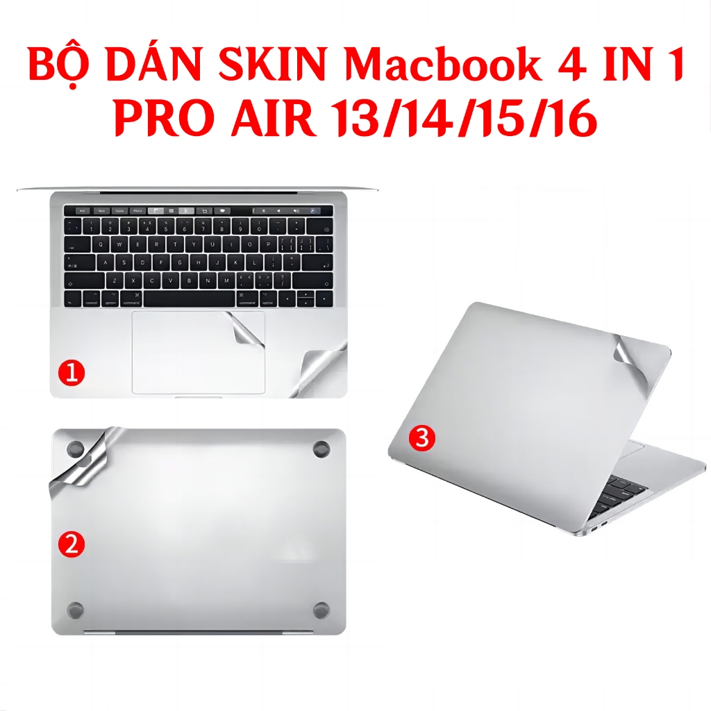 Bộ dán skin Macbook 4 in 1 dành cho máy tính Pro, Air M1 M2 13 inch 14 ...
