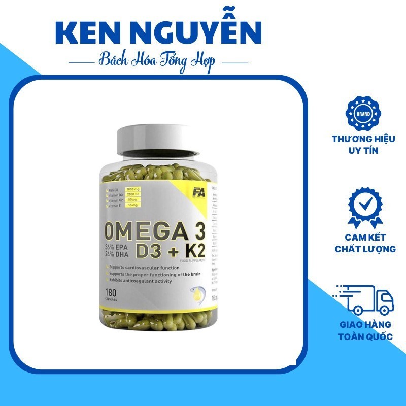 FA Omega 3 D3 + K2 Vitamin E 180 Viên - Dầu Cá Bảo Vệ Tim Mạch, Não Bộ ...
