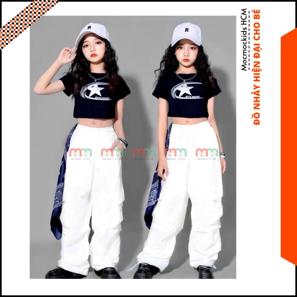 Đồ nhảy bé gái hiphop áo croptop quần ống rút KAKI cho bé 2 đến 12 tuổi | Shopee Việt Nam