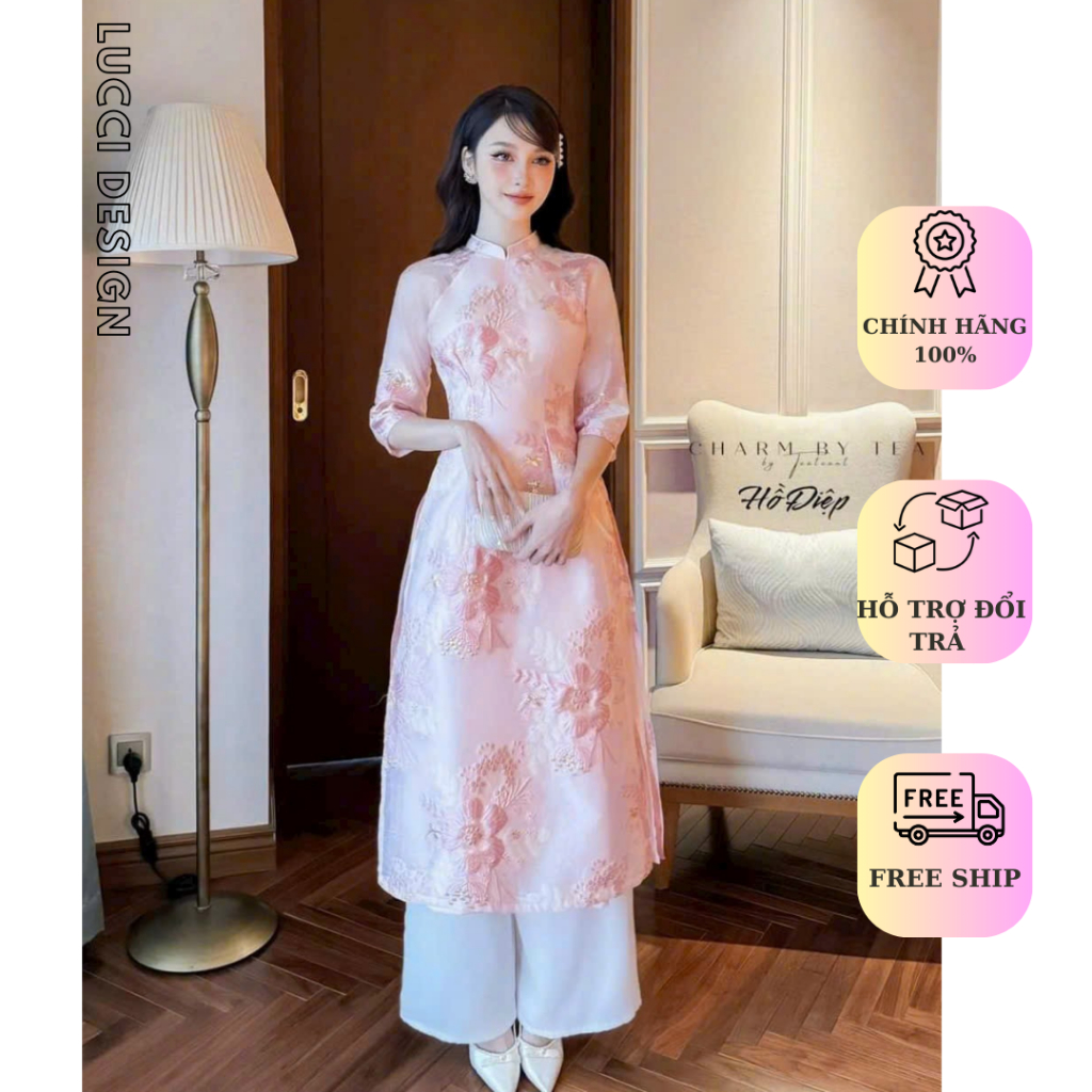 Áo dài cách tân Hồ Điệp vải gấm cao cấp by Lucci.Design | Shopee Việt Nam