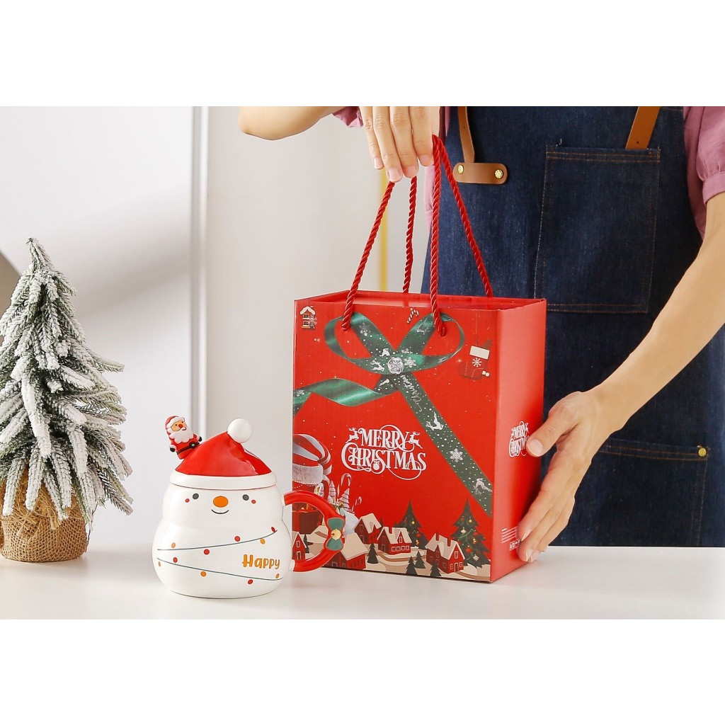 Cốc ly sứ hộp qùa Merry Christmas nắp sứ hình mũ kèm thìa dung tích ...