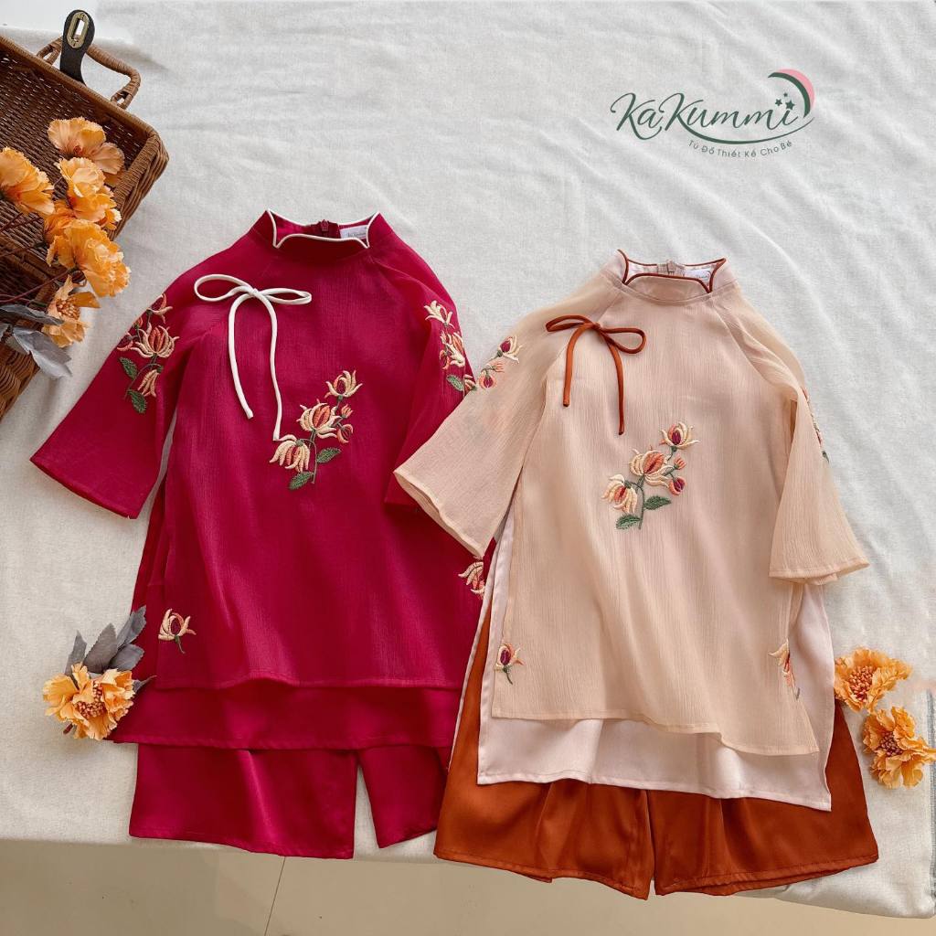 Áo dài bé gái Tết Ất Tỵ, Bộ áo dài trẻ em Thanh Cúc Tết 2025 Kakummi ...