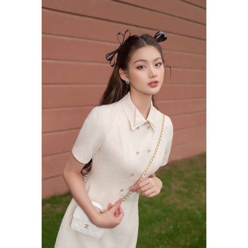 Đầm cổ đức thiết kế JM Dress Design 2 tầng 2 hàng cúc kiểu dáng thích ...