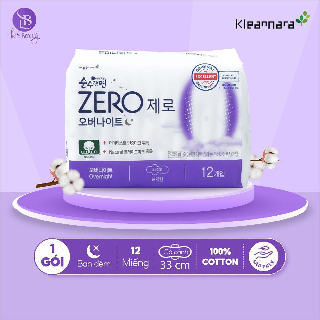 Băng vệ sinh Kleannara Zero Hàn Quốc siêu êm thoáng ban đêm 33cm - 12 ...