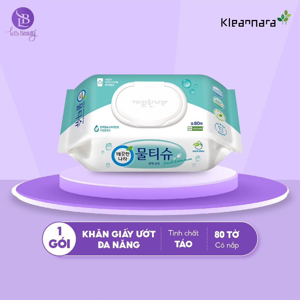 Khăn giấy ướt đa năng Kleannara Hàn Quốc tinh chất táo 80 tờ/1 gói có ...