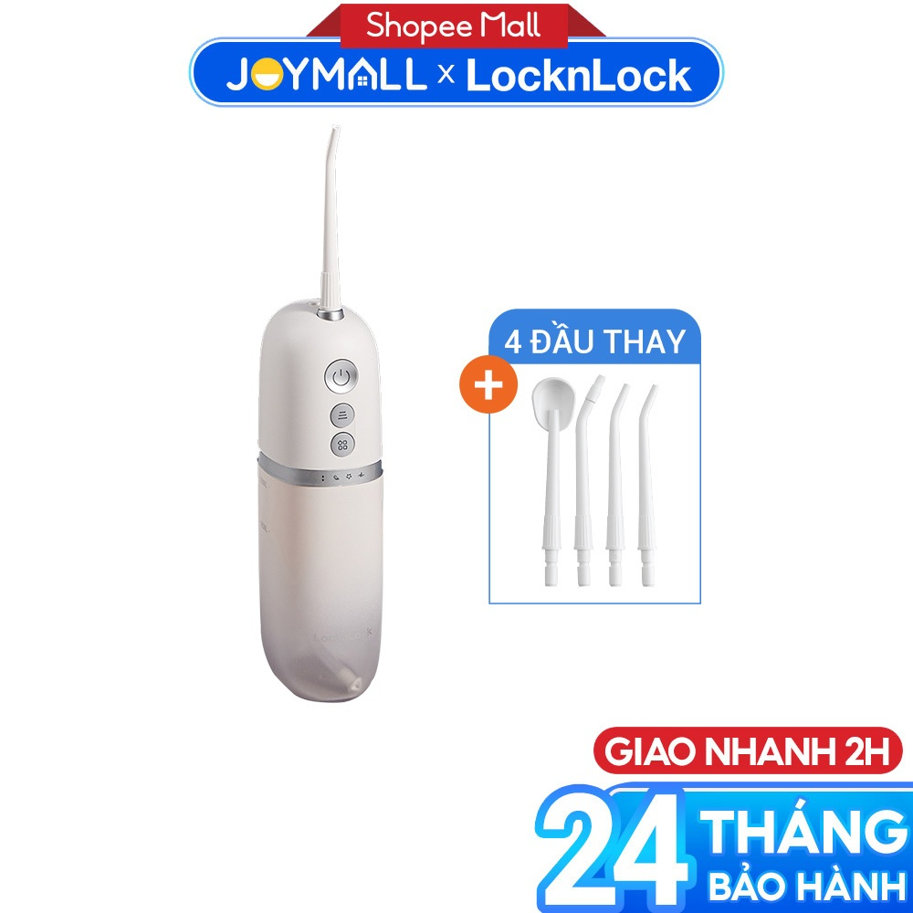 Máy tăm nước không dây LocknLock ENR146WHT 190ml, Hàng chính hãng, 4 chế độ, 3 loại đầu tăm ...