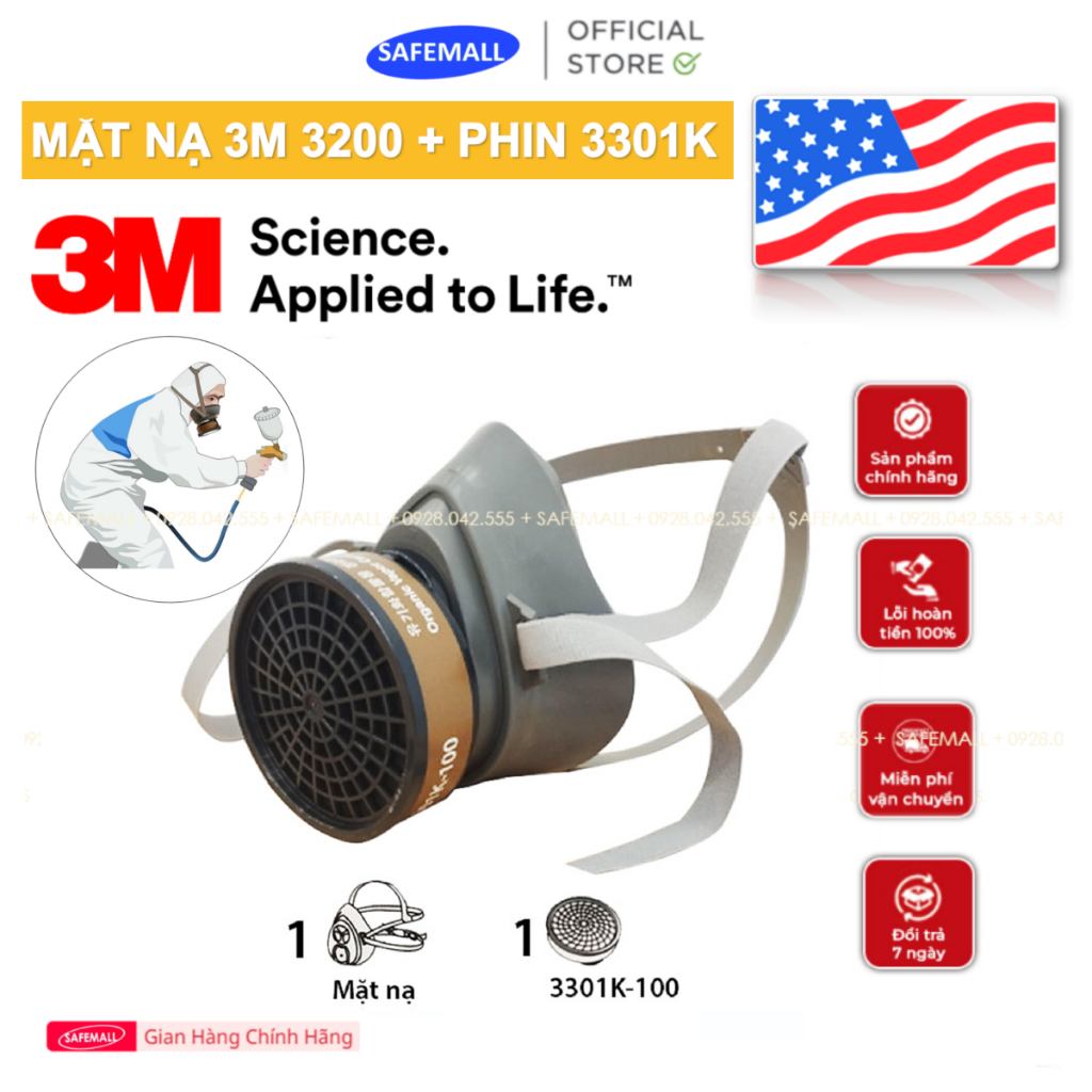 Combo Mặt nạ phòng độc 3M 3200 và phin lọc 3M 3301K Chính Hãng, chống ...
