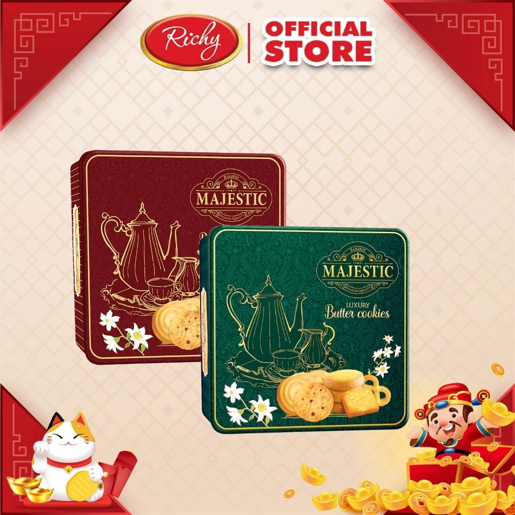 Bánh quy bơ cookies Majestic Richy họa tiết bình trà hộp thiếc 468g kèm túi xách | Shopee Việt Nam