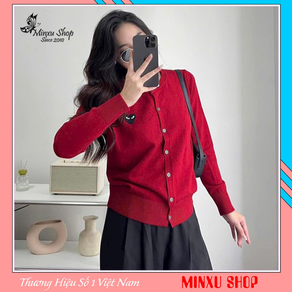Áo Khoác Len Cardigan Cổ Tròn Họa Tiết Trái TIM QC MinXu Shop PG62 ...