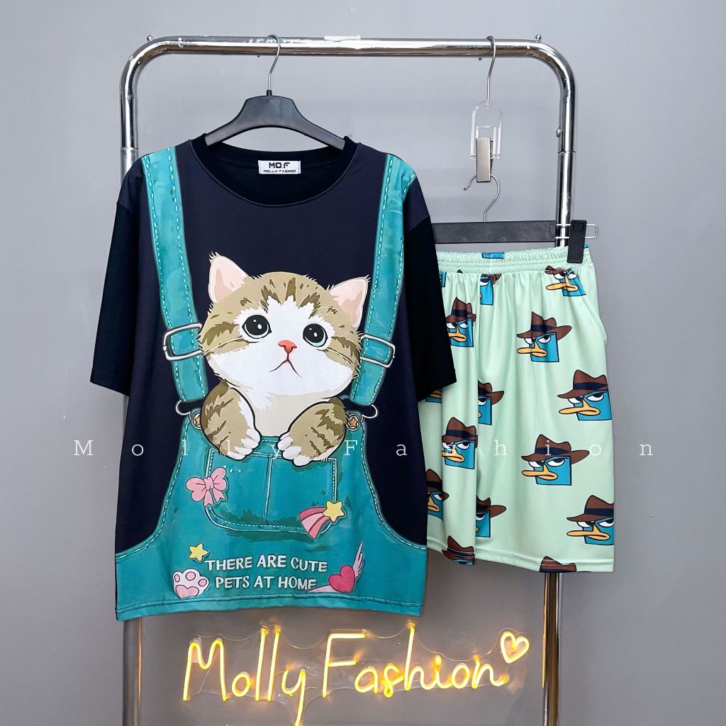 Đồ bộ nữ mặc nhà MÈO YẾM đồ bộ nam hoạt hình bigsize đi biển Freesize Molly Fashion | Shopee ...