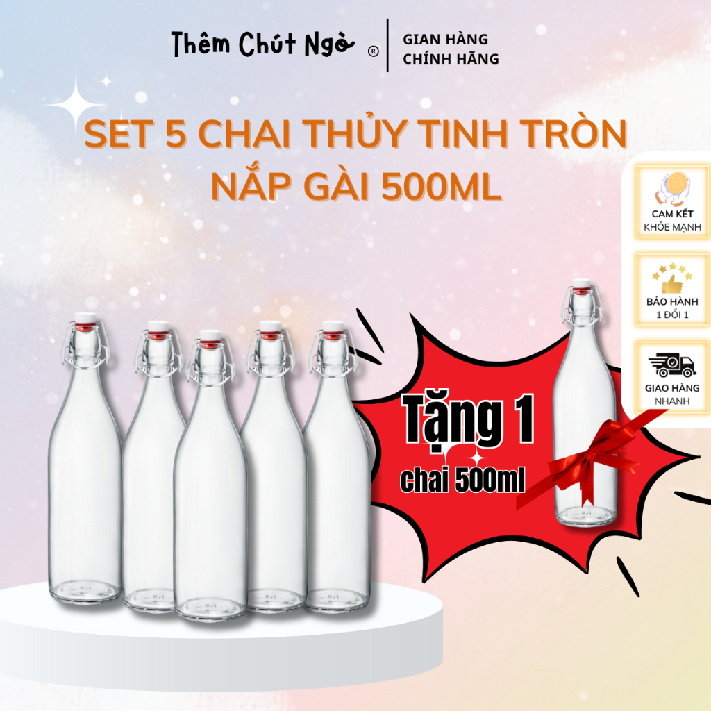 Combo 5 chai thủy tinh nắp gài làm trà Kombucha có gas | Shopee Việt Nam