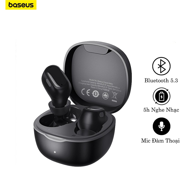 Tai nghe bluetooth Baseus WM01 có đốc sạc, dòng 2 tai, hỗ trợ mic đàm ...
