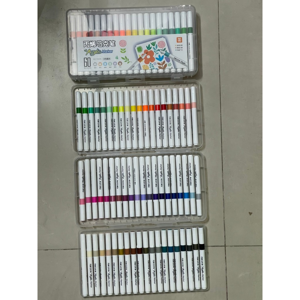 Bút màu acrylic marker 12/24/36/48/60/80 màu ko lem trên giấy, bút màu ...
