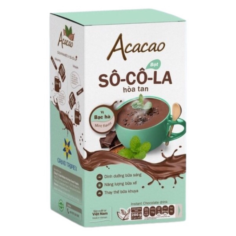 Bột Socola Hoà Tan Vị Bạc Hà Acacao 286G (Hộp 11Gói x 26g) | Shopee ...