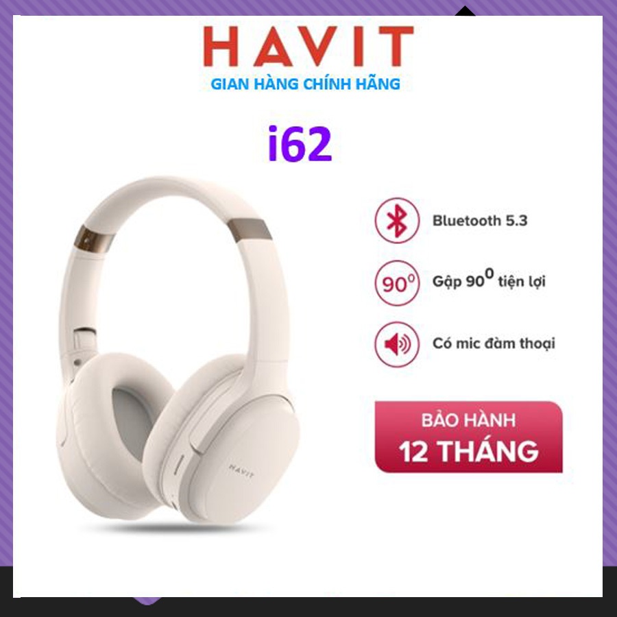 Tai Nghe Bluetooth Headphone HAVIT i62, Driver 40mm, BT 5.3, Nghe Đến 20H, Gập Gọn 90, Nghe thẻ ...