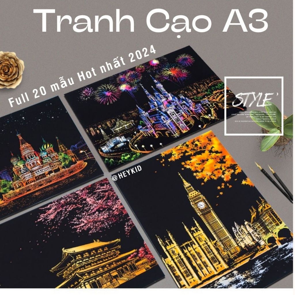 Tranh Cạo Than Tre Hàn Quốc khổ A3 - Tranh cào tự làm hình trang trí, treo tường cực đẹp ...