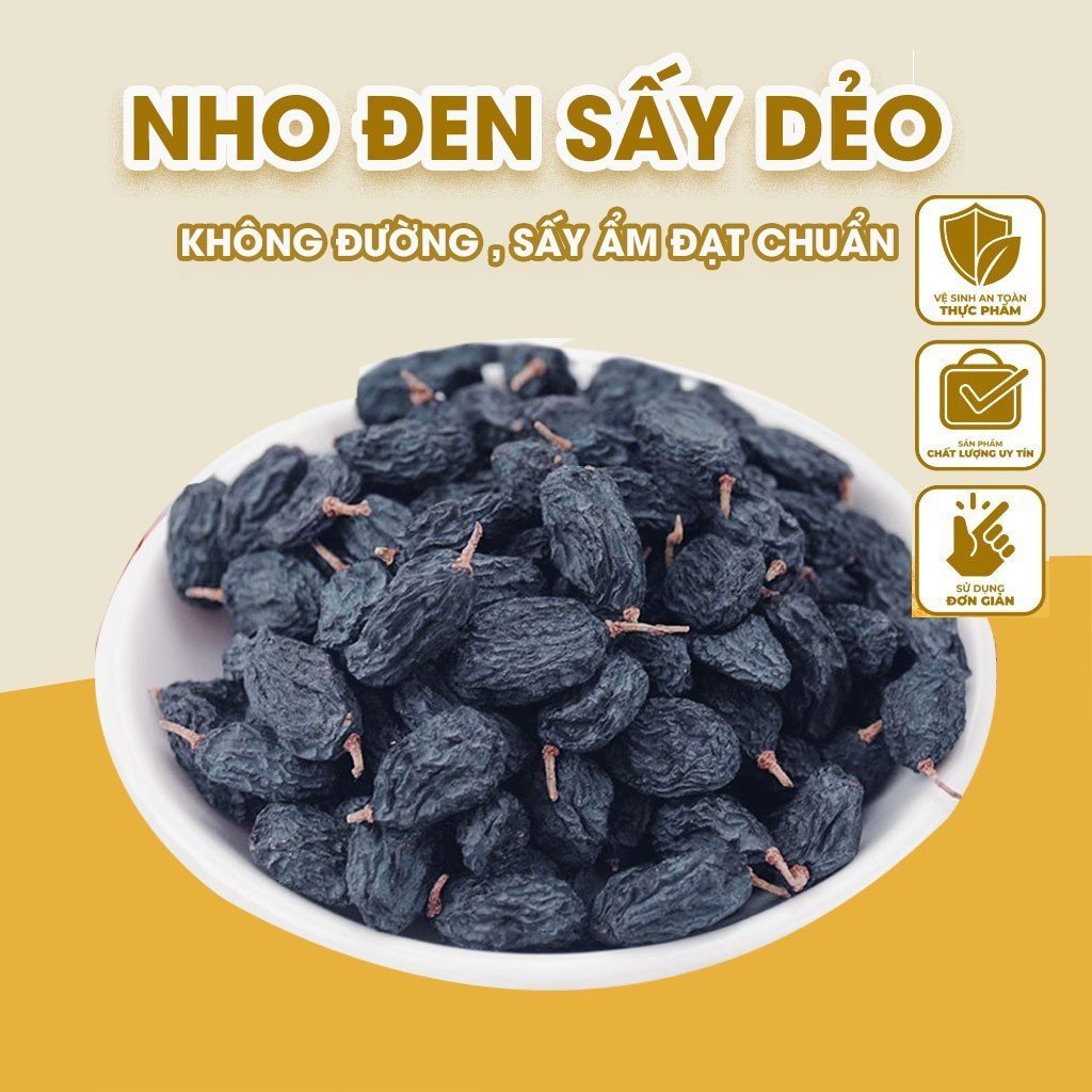 Nho khô đen sấy dẻo nguyên cuống, Nho đen không đường hũ 500g, đồ ăn ...