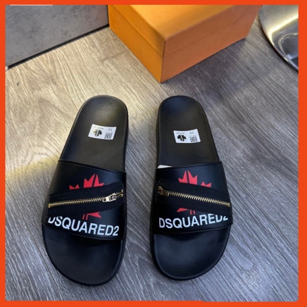 Dép lê quai ngang Dsquared2 DSQ2 Khóa Chéo, DSQ Lá Phong Đỏ hàng nét ...