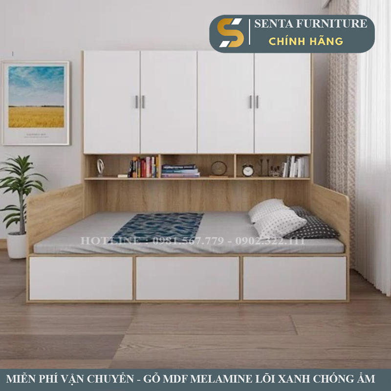 [FREESHIP TPHCM] Giường ngủ hiện đại kết hợp tủ quần áo có 3 ngăn tủ đựng đồ SF034 | Shopee Việt Nam