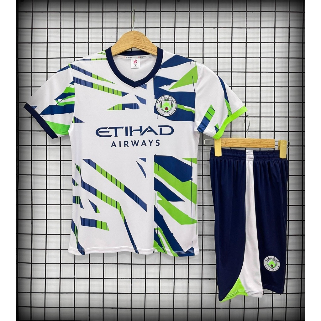 Bộ quần áo đá banh Man City MC trắng sọc xanh lá thiết kế DK 2024 | Shopee Việt Nam