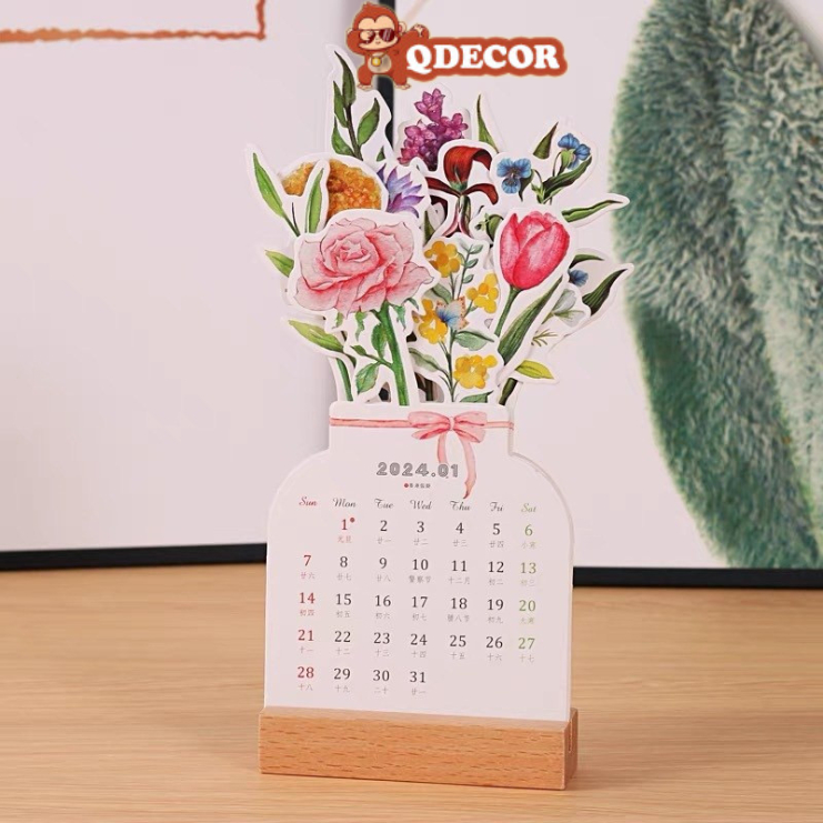 Lịch Để Bàn Đế Gỗ Hình Bình Hoa Tết Ất Tỵ 2025 Dễ Thương Trang Trí Bàn ...