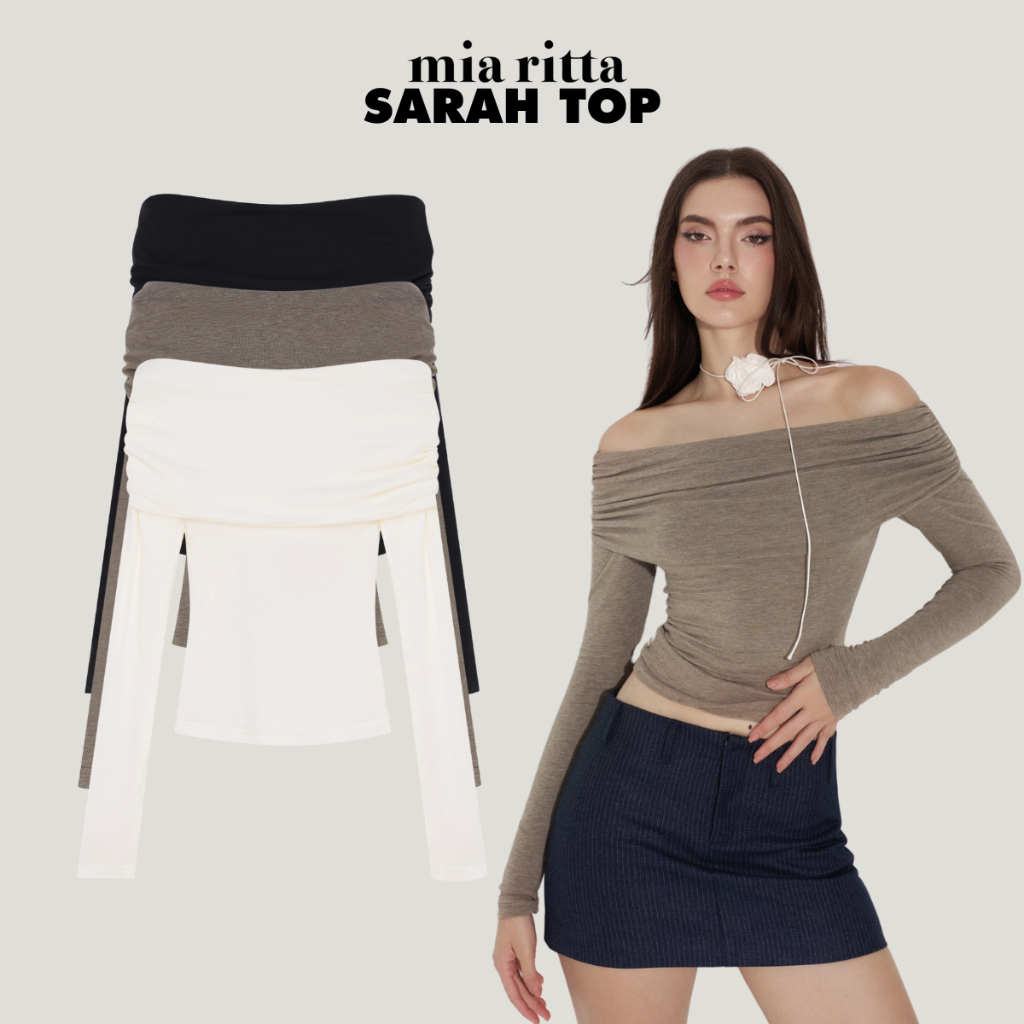 Áo thun Sarah Top Mia Ritta A2177 - Áo thun mỏng trễ vai buộc nơ lưng ...