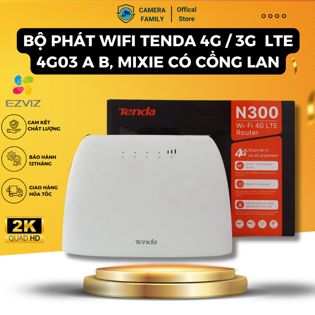 Bộ phát Wifi Tenda 4G / 3G LTE 4G03 A B, Mixie có cổng LAN dùng cho văn ...