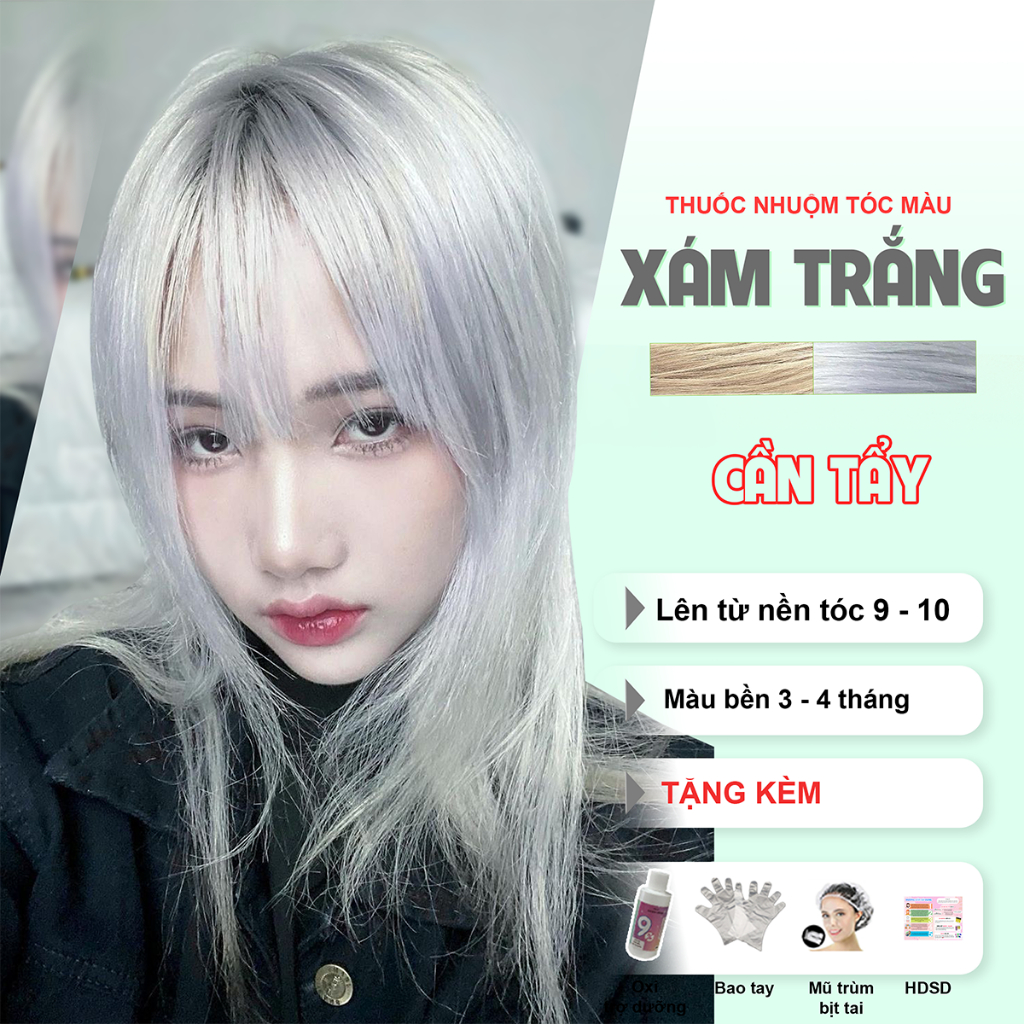 Thuốc nhuộm tóc, Thuốc nhuộm tóc màu Xám Trắng, không tẩy, Merry Hair ...