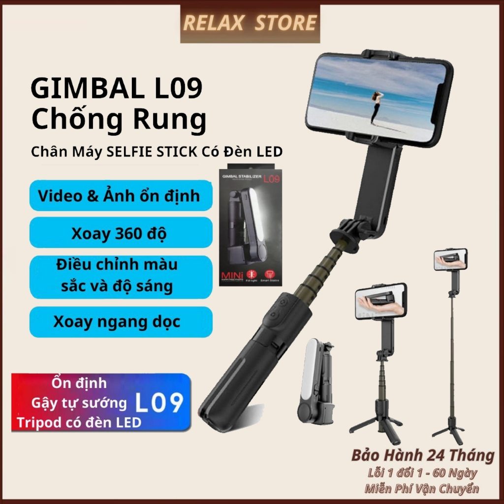 Gim bal L09 Gậy Tự Sướng Chống Rung Gimbal L09, Có đèn LED, 3 chân đỡ ...