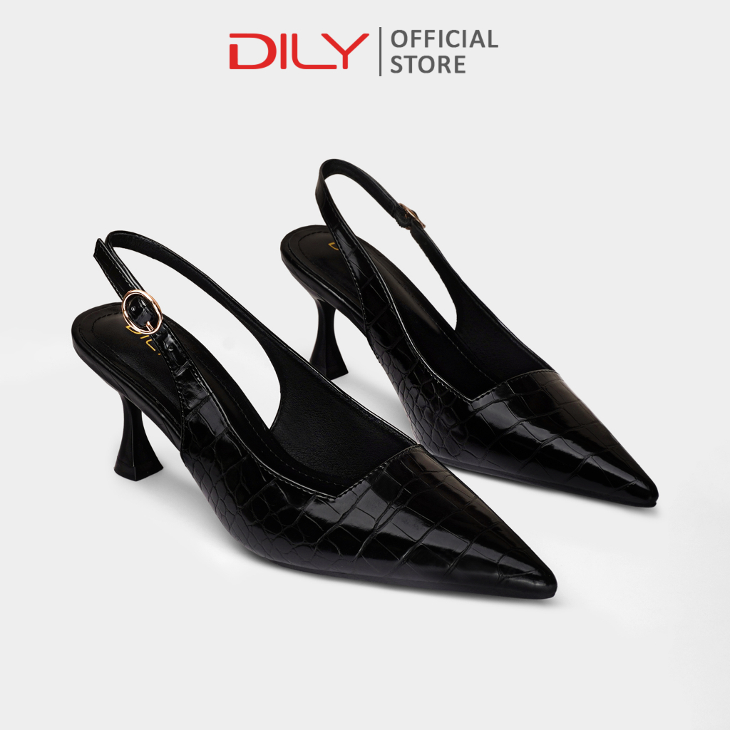 Giày slingback nữ DILY mũi nhọn da vân cao cấp, giày bít mũi quai hậu ...