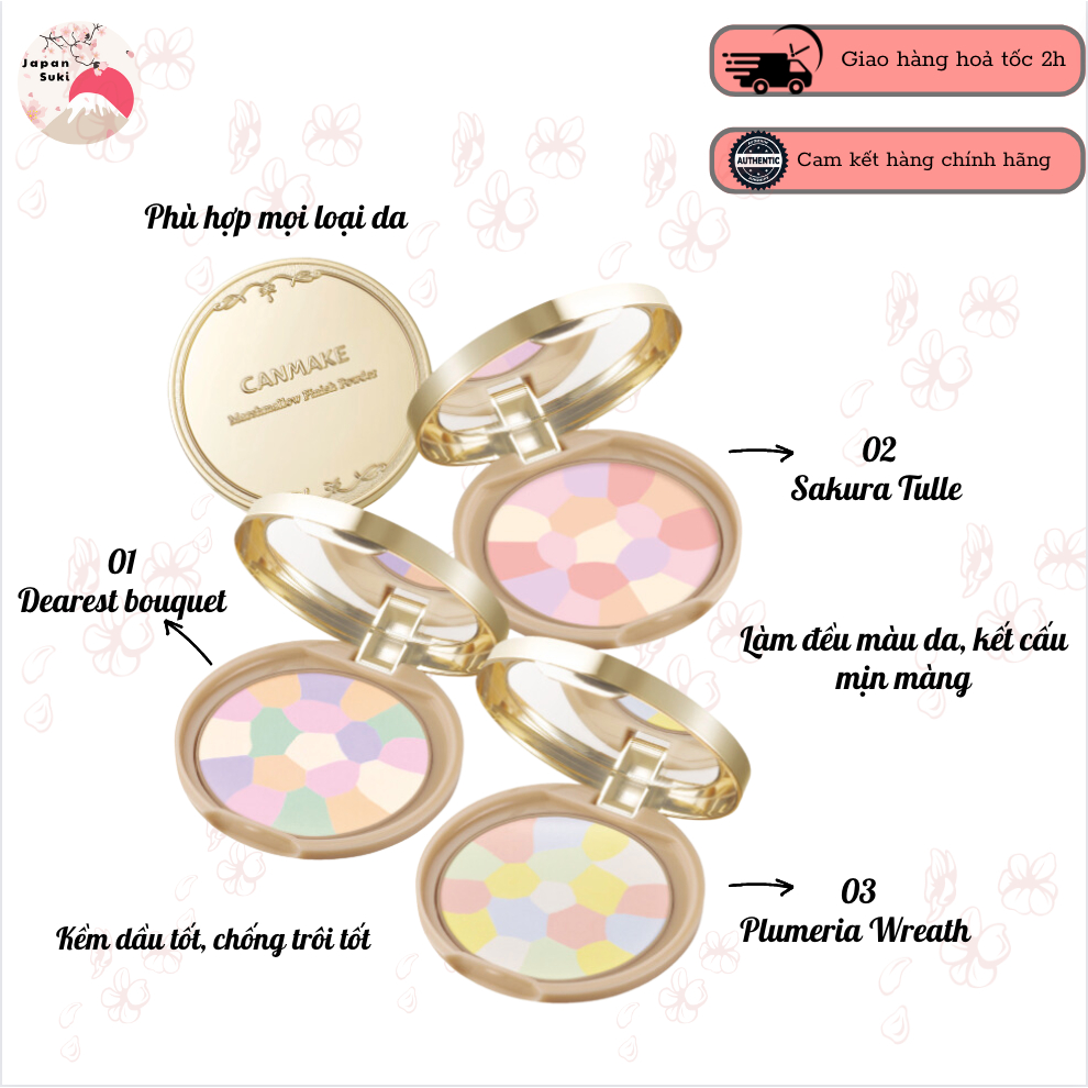 Phấn phủ Nhật Bản Canmake Marshmallow Finish Powder Abloom đa sắc kết cấu mịn màng, làm đều màu ...