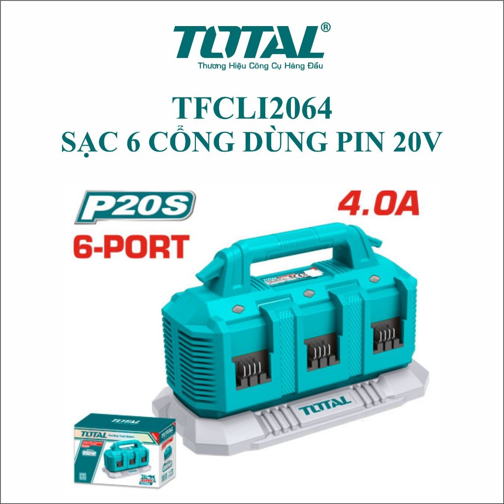 Sạc 6 cổng dùng pin Lithium-ion 20V TOTAL TFCLI2064 hàng chính hãng | Shopee Việt Nam