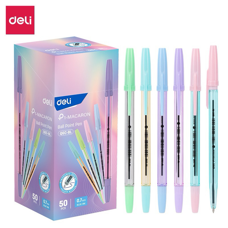 Bút bi Deli Q6C-BL Pastel Macaron mực xanh ngòi 0.7mm trơn tru siêu ...
