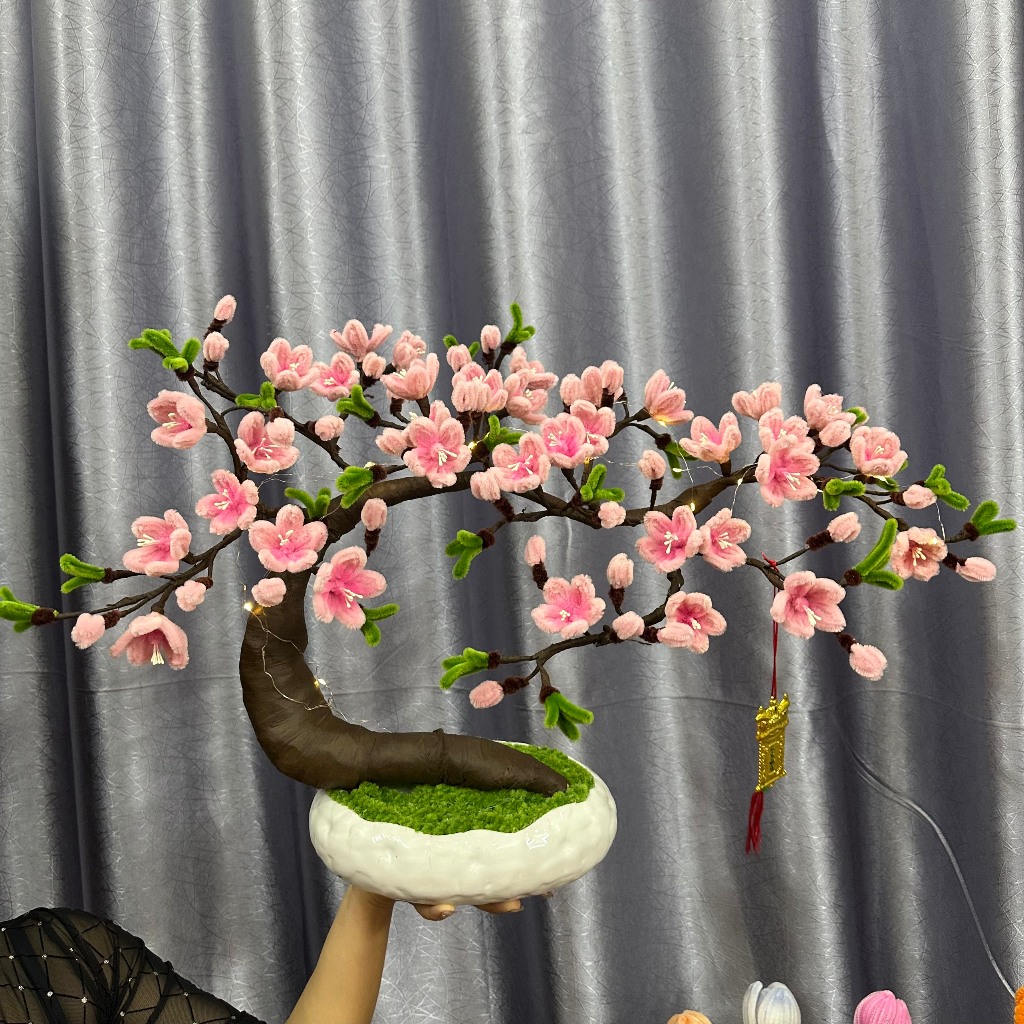 sét nguyên liệu kẽm nhung làm cây đào BONSAI (1 thân bonsai, 300 hồng, 100 xanh, 50 nâu, 2 nhuy ...