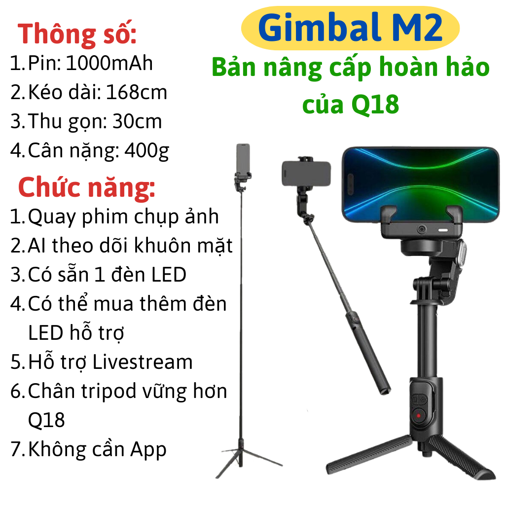 Gimbal Q18 Tích Hợp AI Theo Dõi Chuyển Động Khuôn Mặt - Gimbal Q18 Chống Rung Điện Thoại Có Tích ...