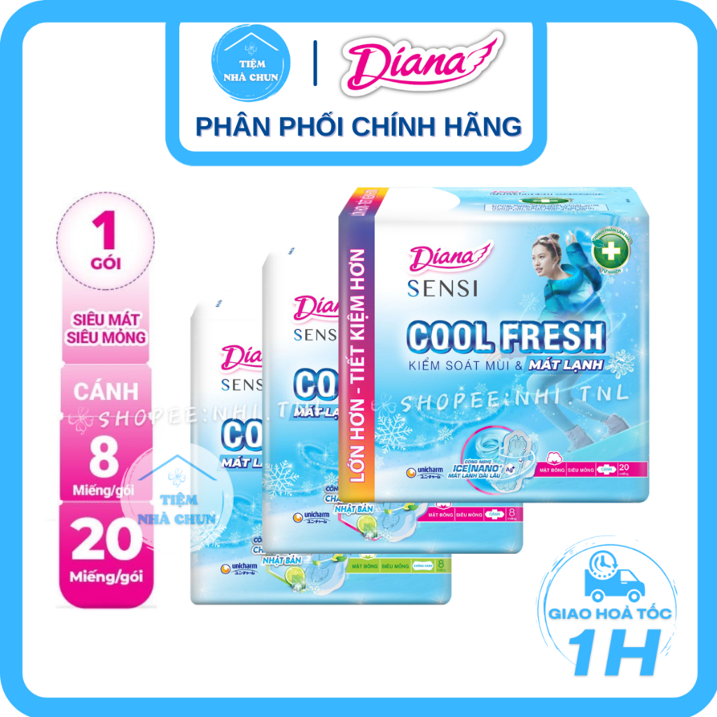 [CHE TÊN SP] [BVS] Băng Vệ Sinh Diana Sensi Cool Fresh Siêu Mỏng Cánh ...