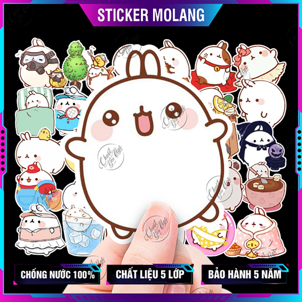 Combo 100 sticker thỏ MOLANG hình dán decal trang trí chất liệu nhựa ...