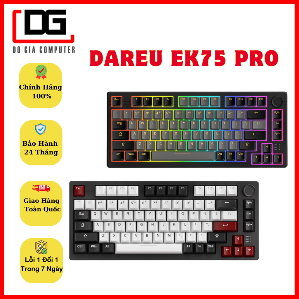 Tặng Kèm 1 Bộ 45 switch - Bàn phím cơ không dây DAREU EK75 PRO – BLACK ...