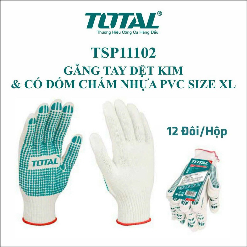 (K63) 1 doi Găng tay vải len dệt kim có chấm nhựa ma sát TOTAL TSP11102 ...