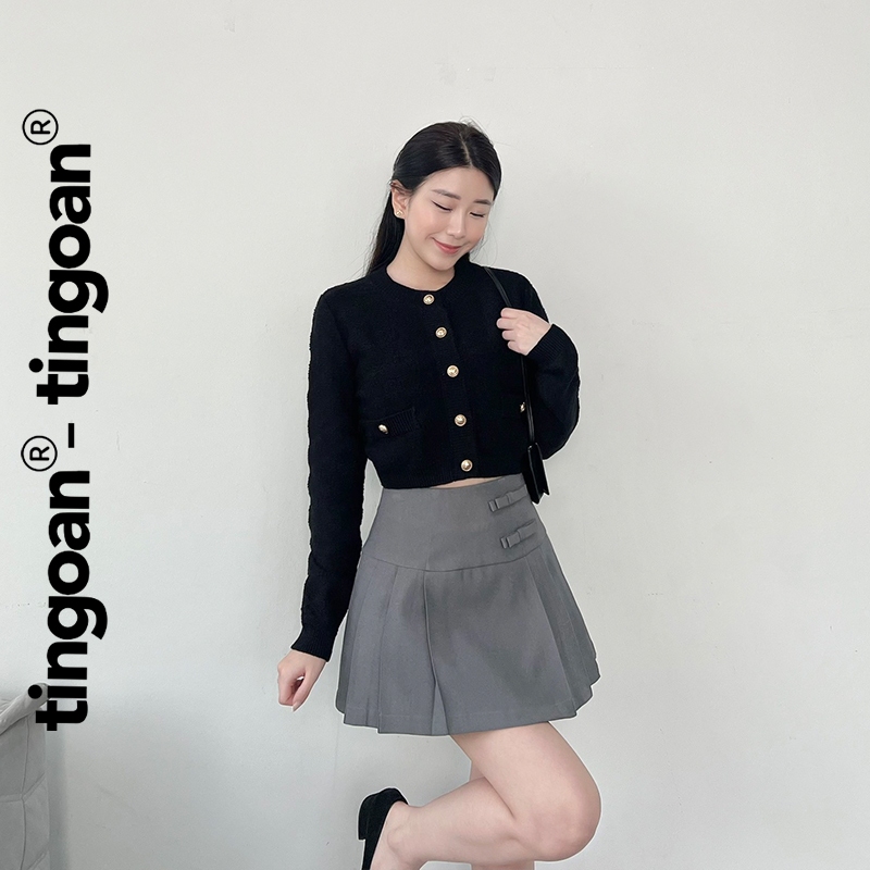 TINGOAN® - Áo len xù cardigan cổ tròn vân quả trám nổi dài tay đen ...